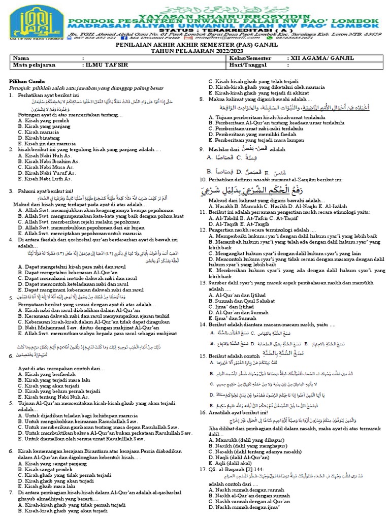 Ilmu Tafsir Kelas Xii Agm | PDF | Filsafat | Agama & Spiritualitas