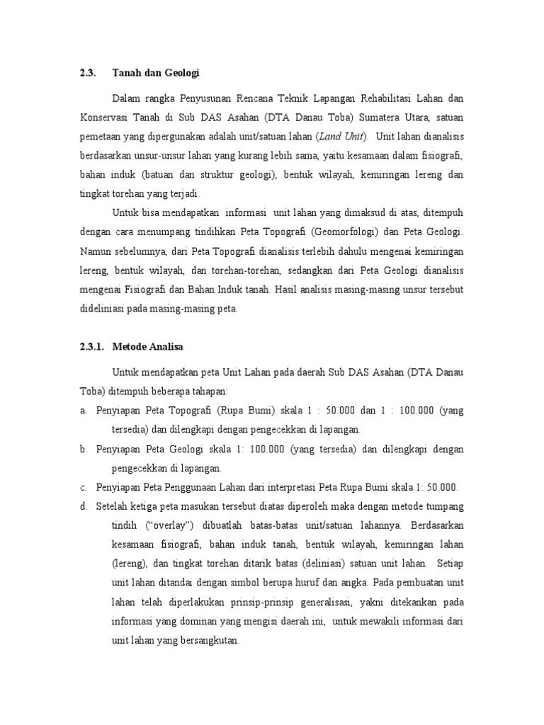 Pemetaan Unit Lahan Sub DAS Asahan | PDF