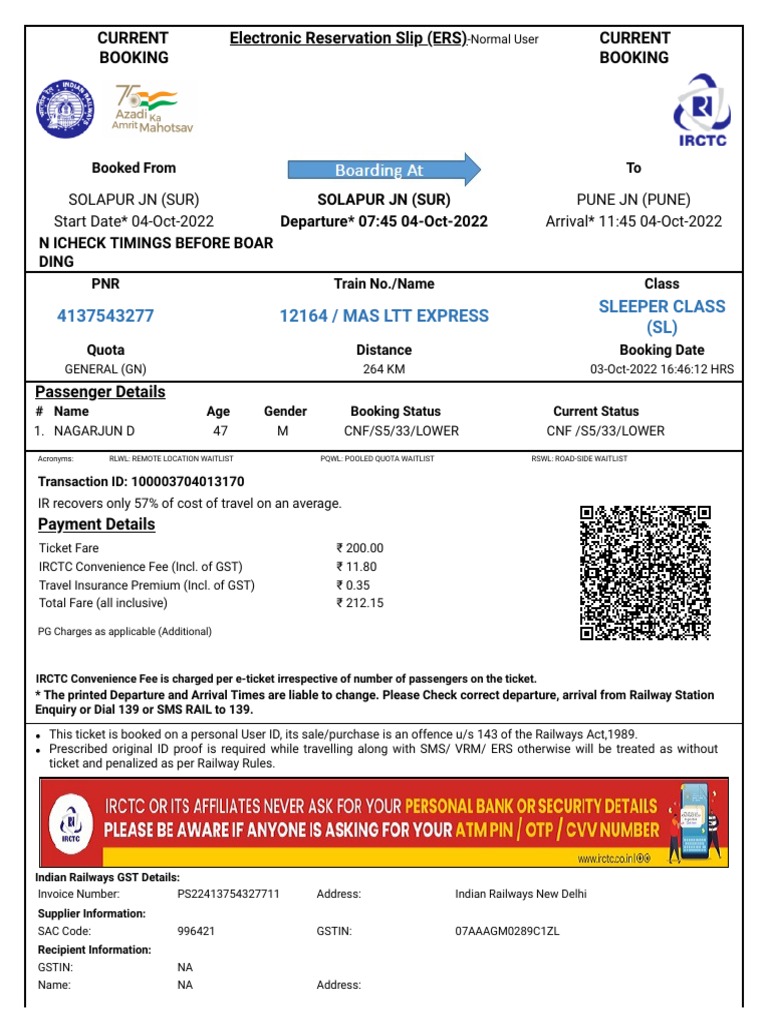 Mas LTT Express Sleeper Class (SL) | PDF | Identity Document