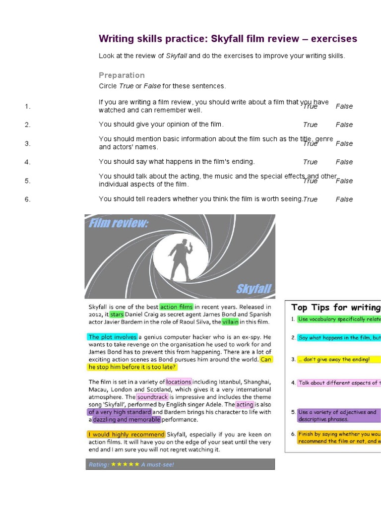Skyfall Film Review Writing Exercises | PDF | Games & Activities | Language Arts & Discipline