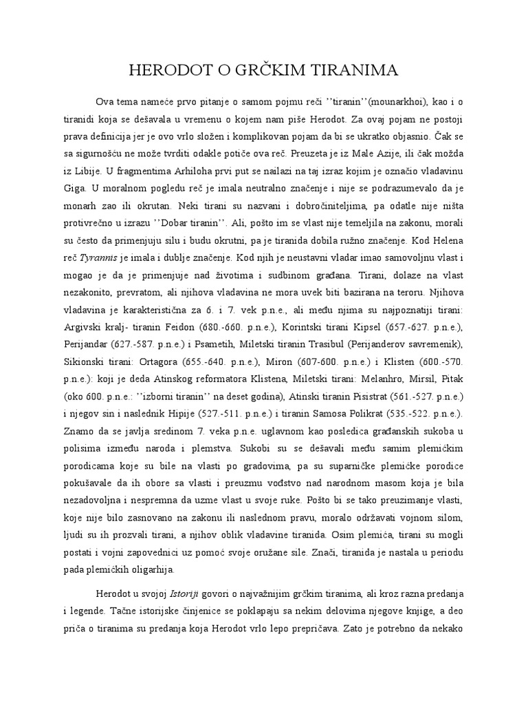 Herodot o Grčkim Tiranima | PDF