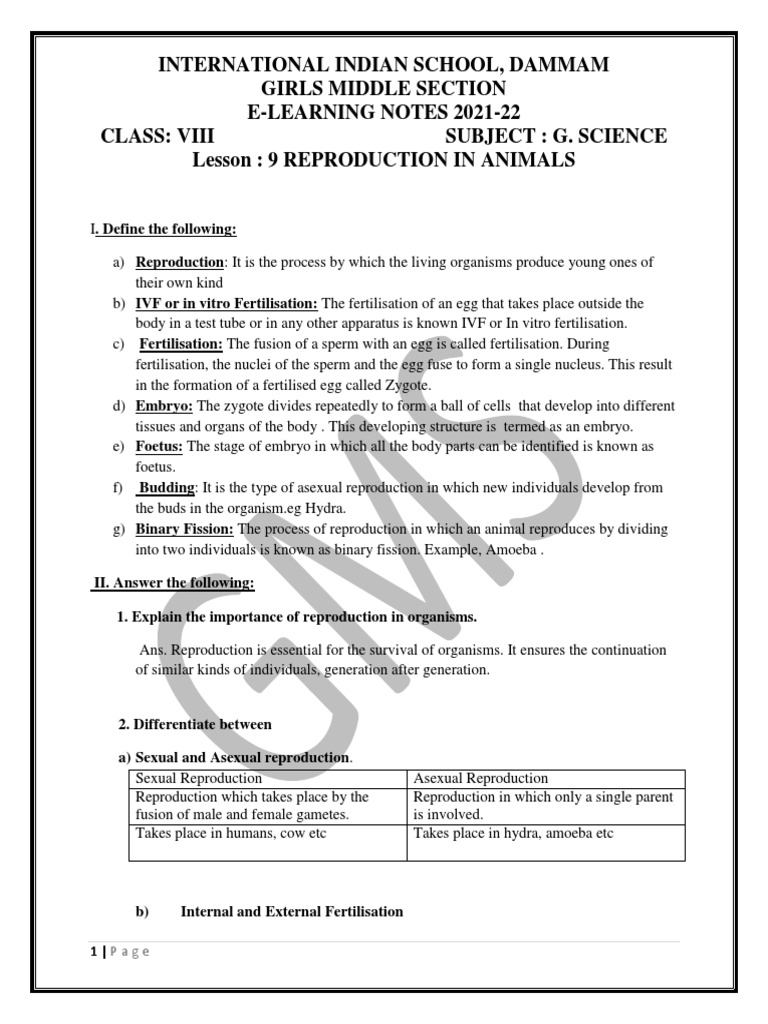 Exploring the Process of Reproduction in Animals Through Definitions ...