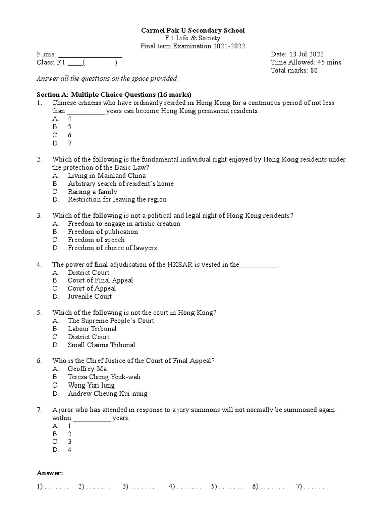 F1 2021-2022 L&S Final Term Exam | PDF | Constitutional Law | Justice