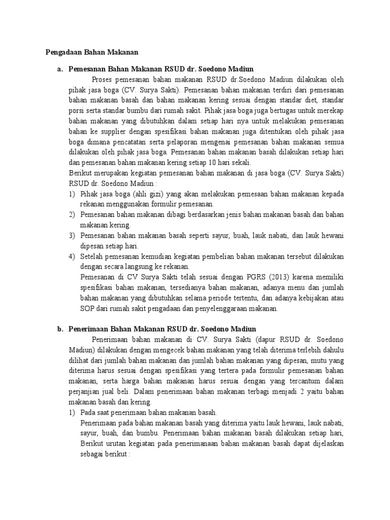 Pengadaan & Penyimpanan Bahan Makanan RSUD Soedono | PDF | Kesehatan ...
