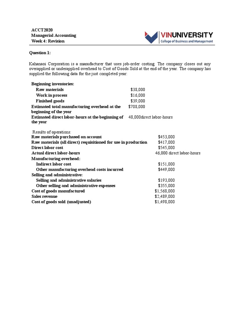W4 Handout 1 | PDF | Cost Of Goods Sold | Business Economics