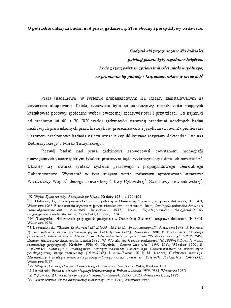O Potrzebie Dalszych Badań Nad Prasą Gadzinową. Stan Obecny I ...