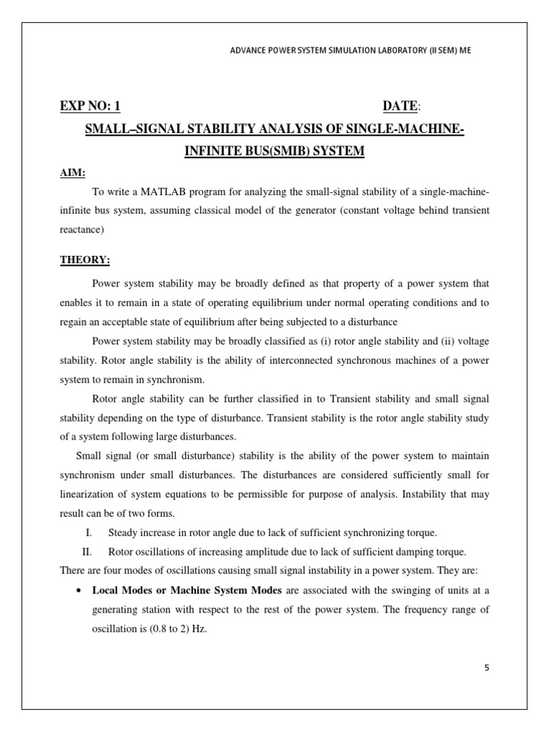 PS5211-Advanced Power System Simulation Laboratory | PDF | Oscillation | Electric Motor