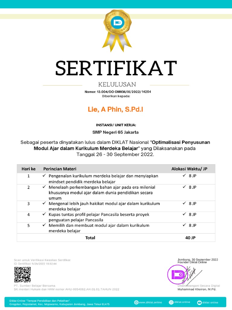 Lie, A Phin, S.Pd.I | PDF