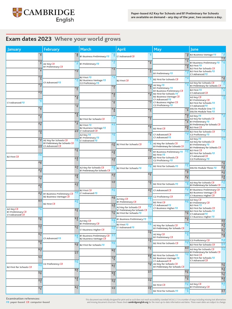 Exam Dates Wall Chart 2023 v4 | PDF | University Of Cambridge ...