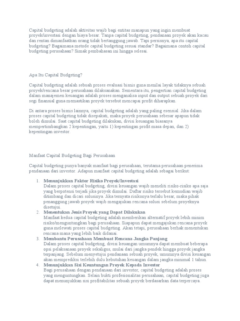 Capital Budgeting (Manajemen Keuangan) | PDF