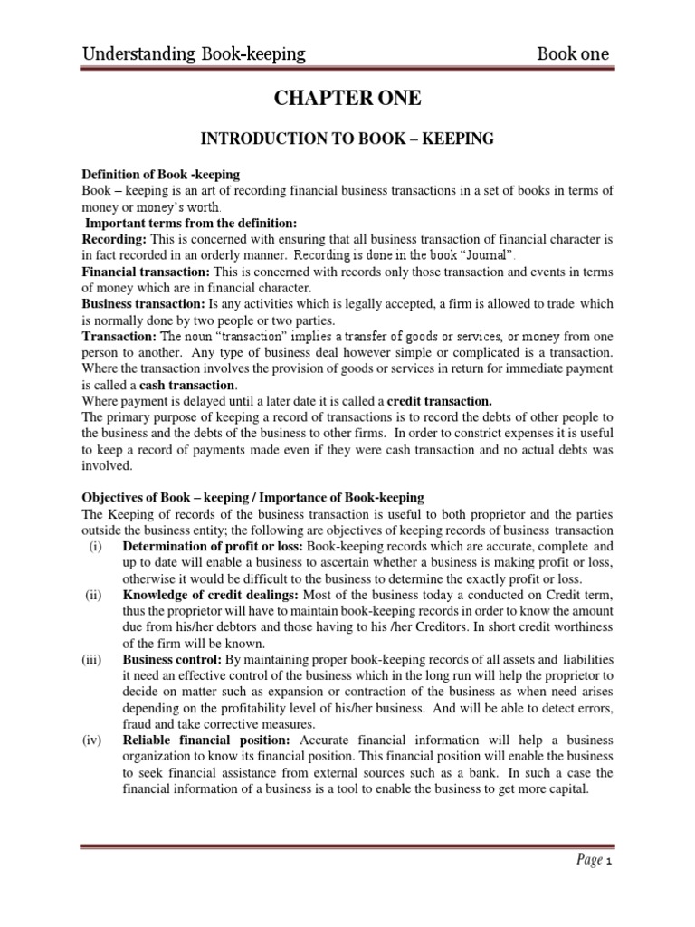 Book Keeping Form One | PDF | Bookkeeping | Debits And Credits