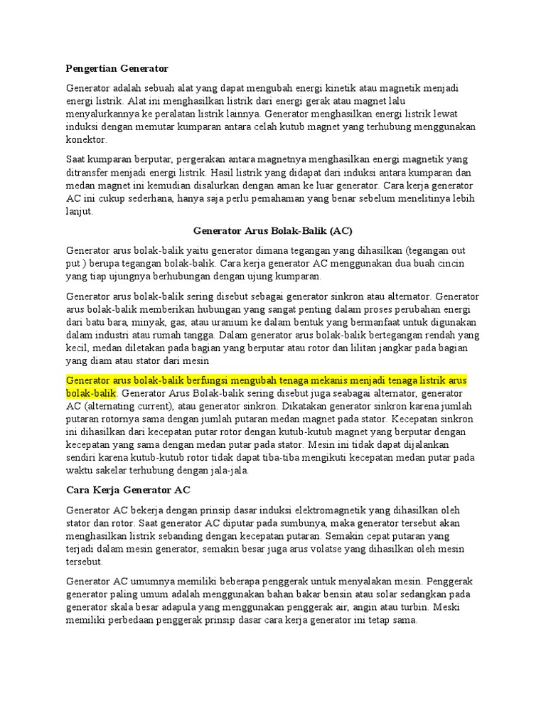Generator Arus Bolak Balik (AC) | PDF