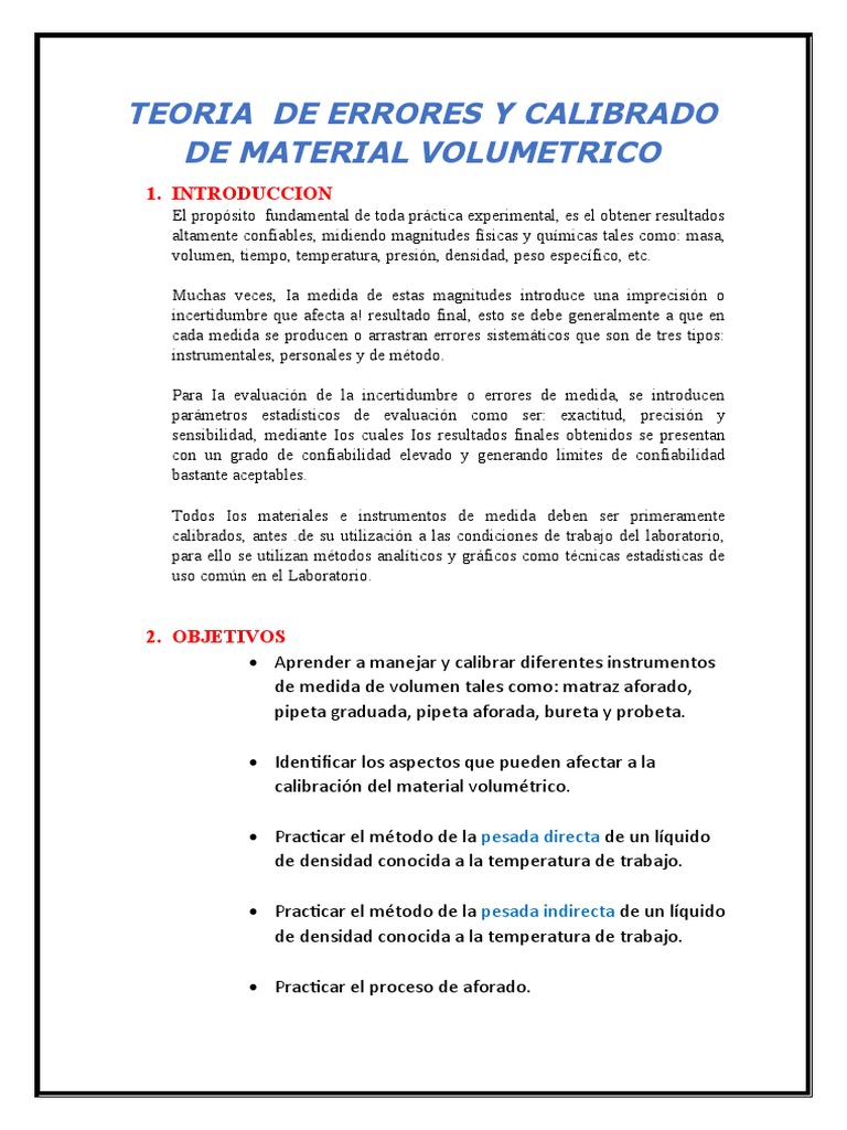 Calibrado de material volumétrico | PDF | Exactitud y precisión | Medición