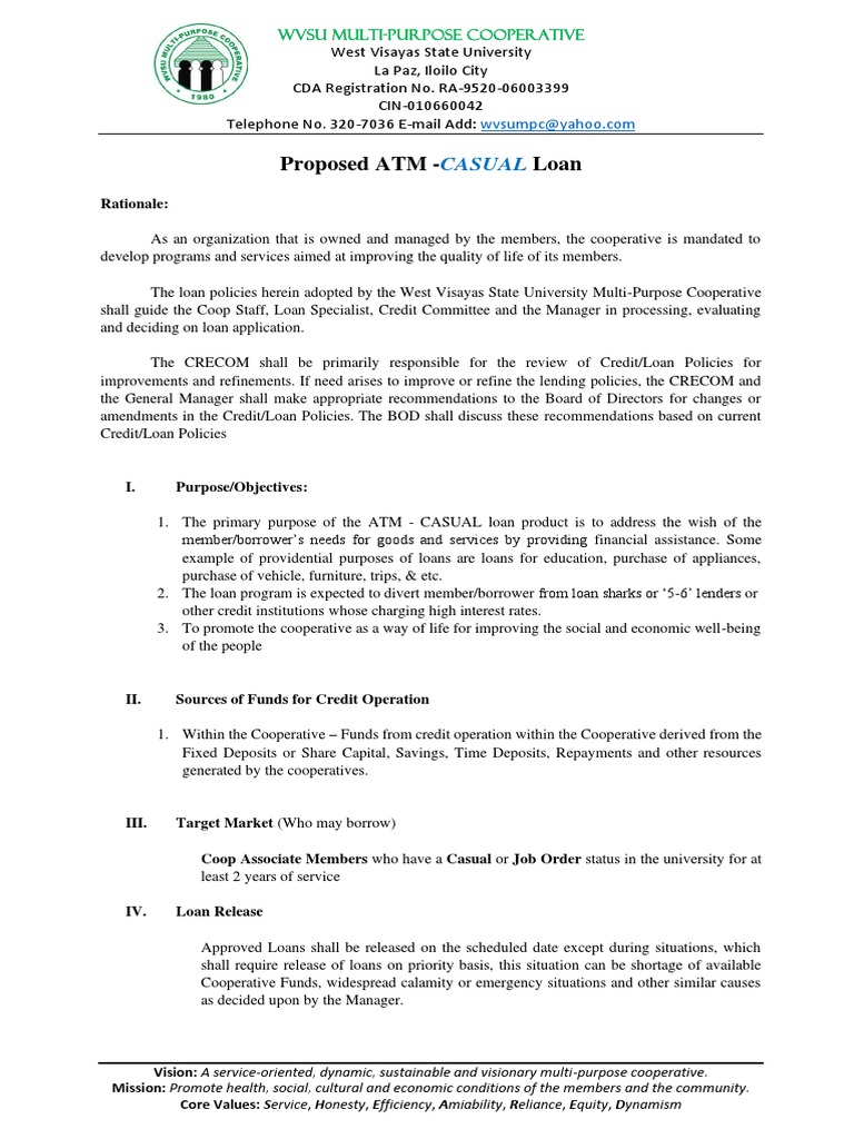 Proposed ATM Casual Loan PDF | PDF | Loans | Credit