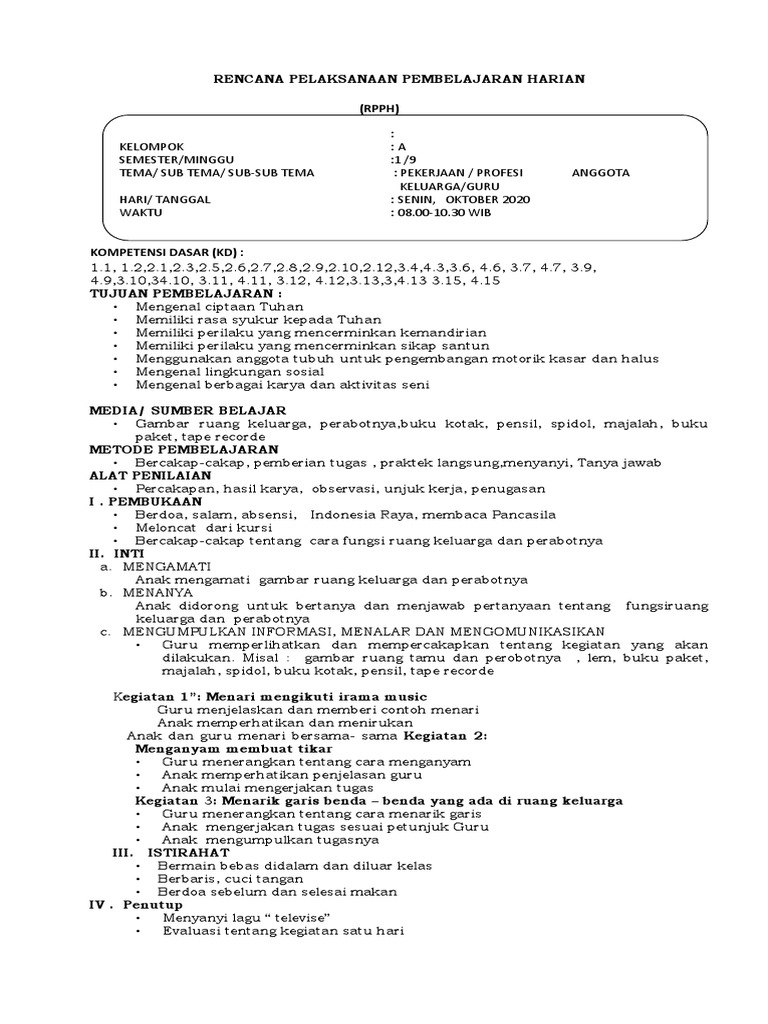 RPPH Tema Profesi untuk Anak TK | PDF