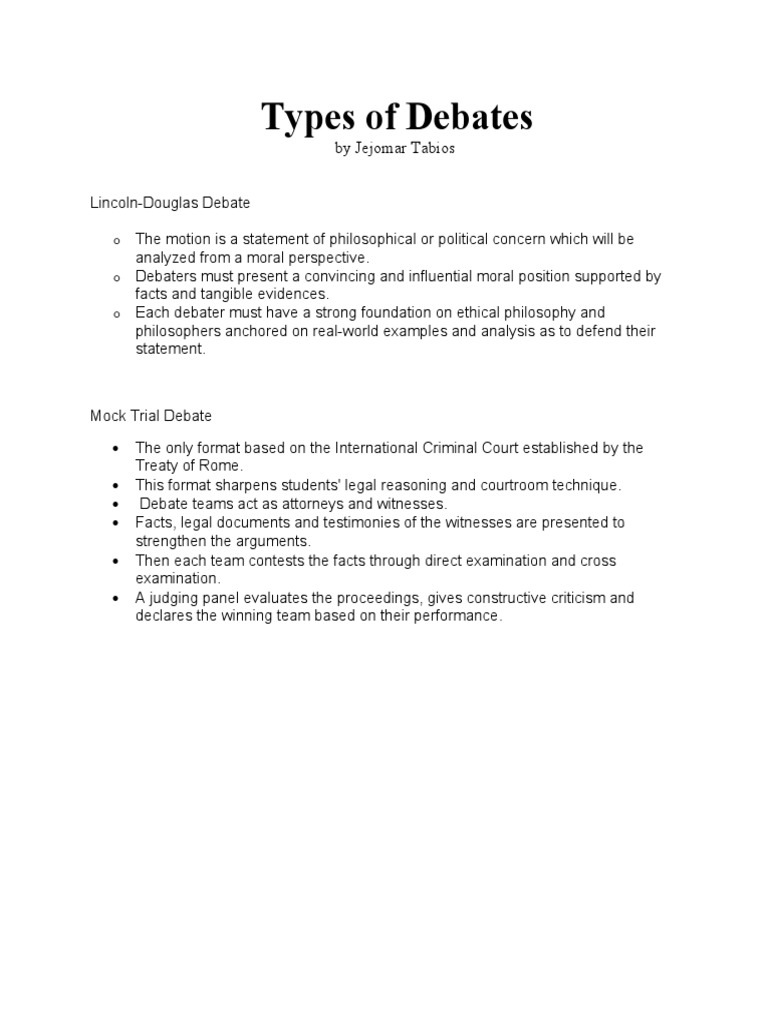 Types of Debates (Written Report) | PDF | Politics | Philosophy