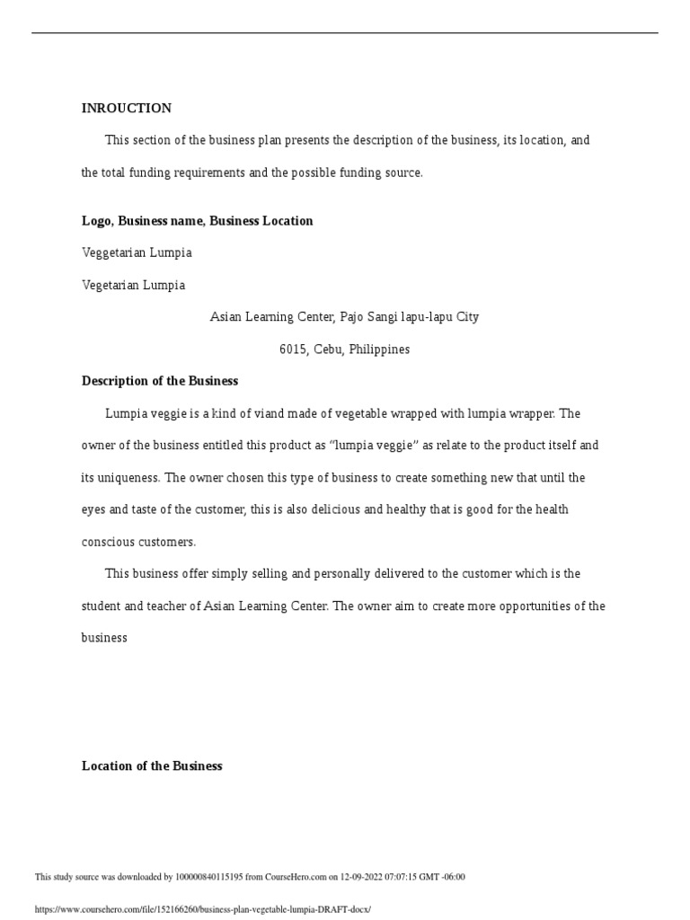 Business Plan Vegetable Lumpia DRAFT | PDF | Marketing Strategy | Business