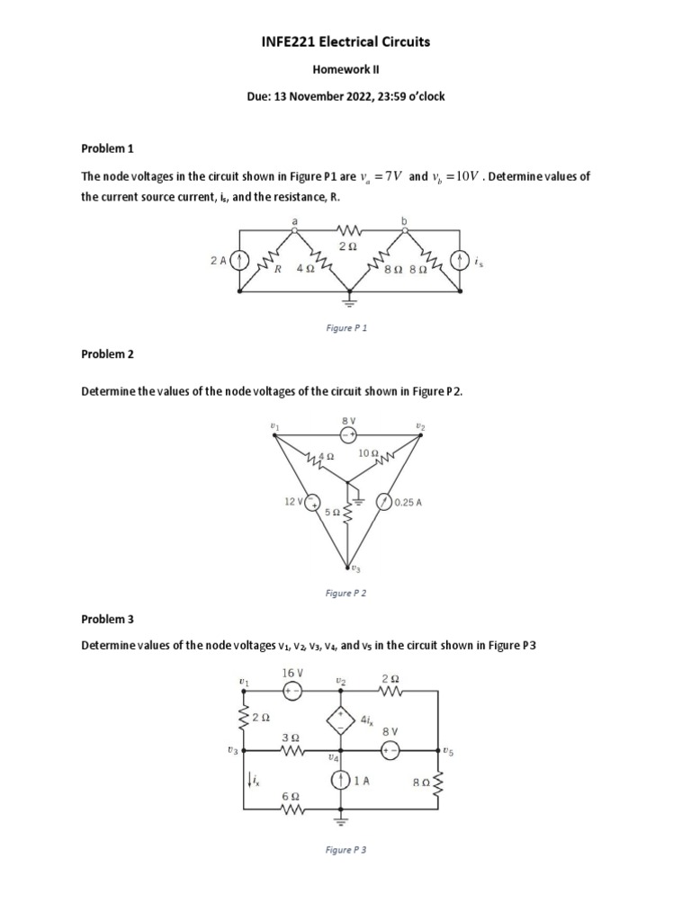 INFE221 Circuits Homework II: Node Voltages, Mesh Currents | PDF INFE221 Circuits Homework II: Node Voltages, Mesh Currents | PDF