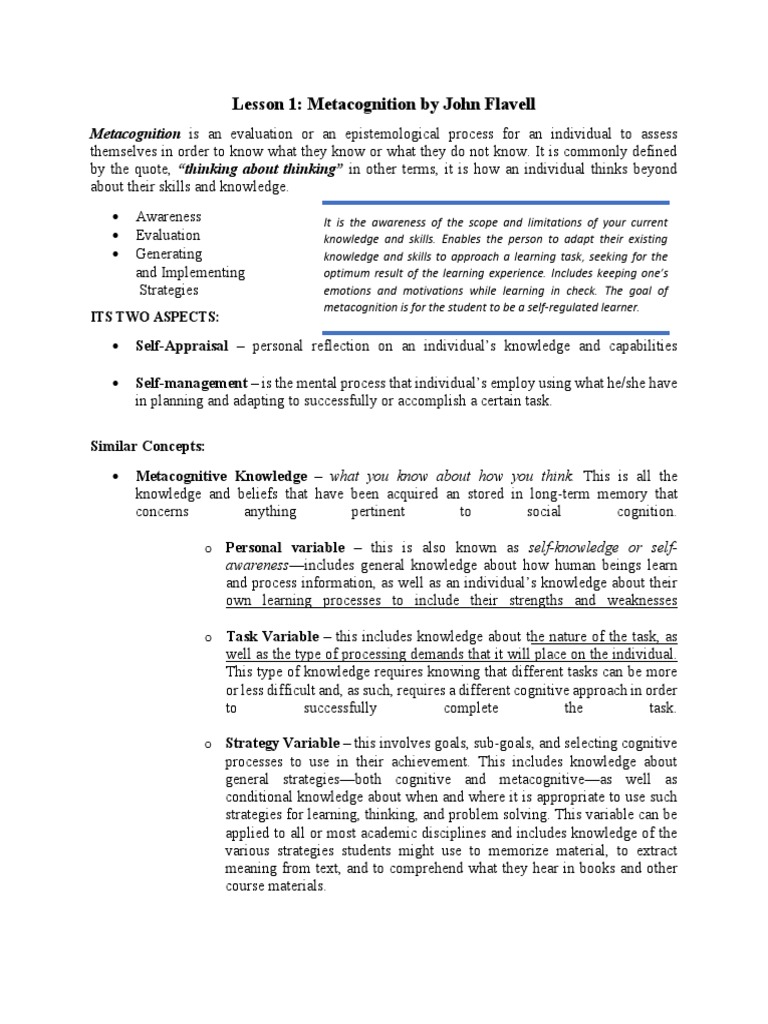 Understanding The Self - FINAL EXAM Reviewer (AutoRecovered) | PDF | Self Efficacy | Metacognition