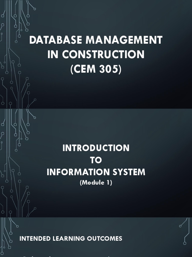 Module 1 (Database Management in Construction) | PDF | Information System | Computer Hardware