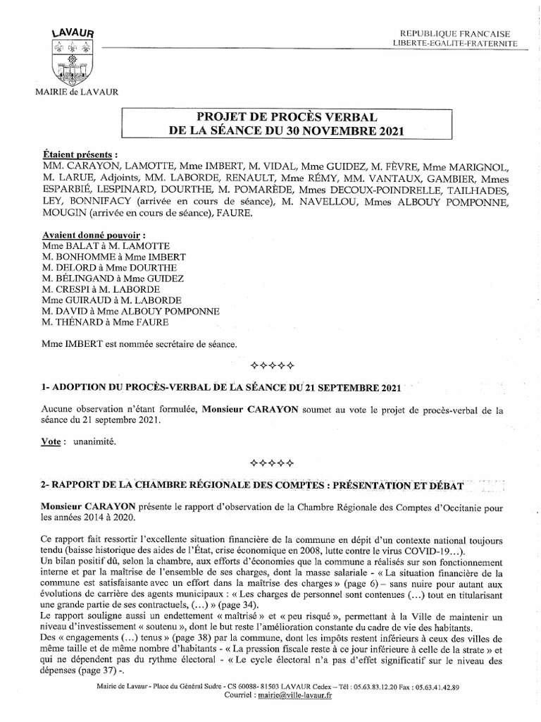 Proces Verbal 30 Novembre 2021 | PDF