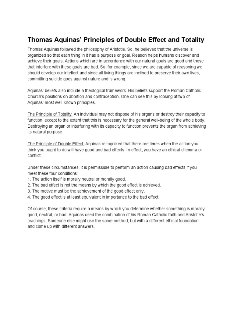 Thomas Aquinas' Principles of Double Effect and Totality | PDF | Thomas ...