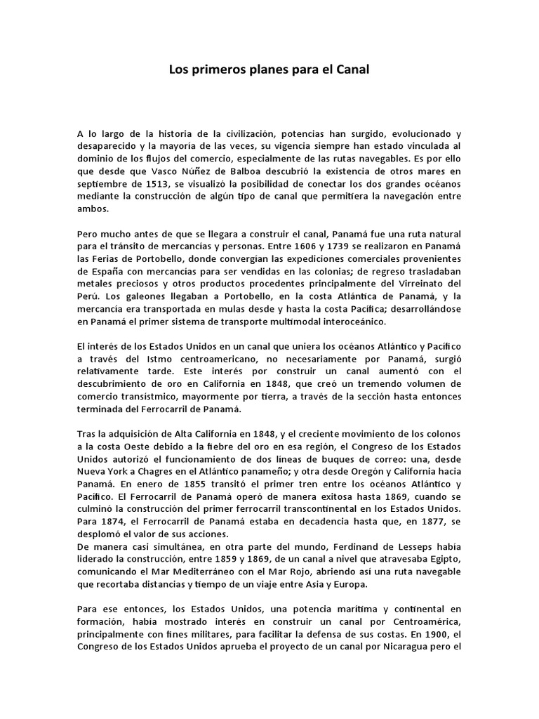 El Canal, Sus Primeros Planes, Construcción Francés y La Tierra en ...