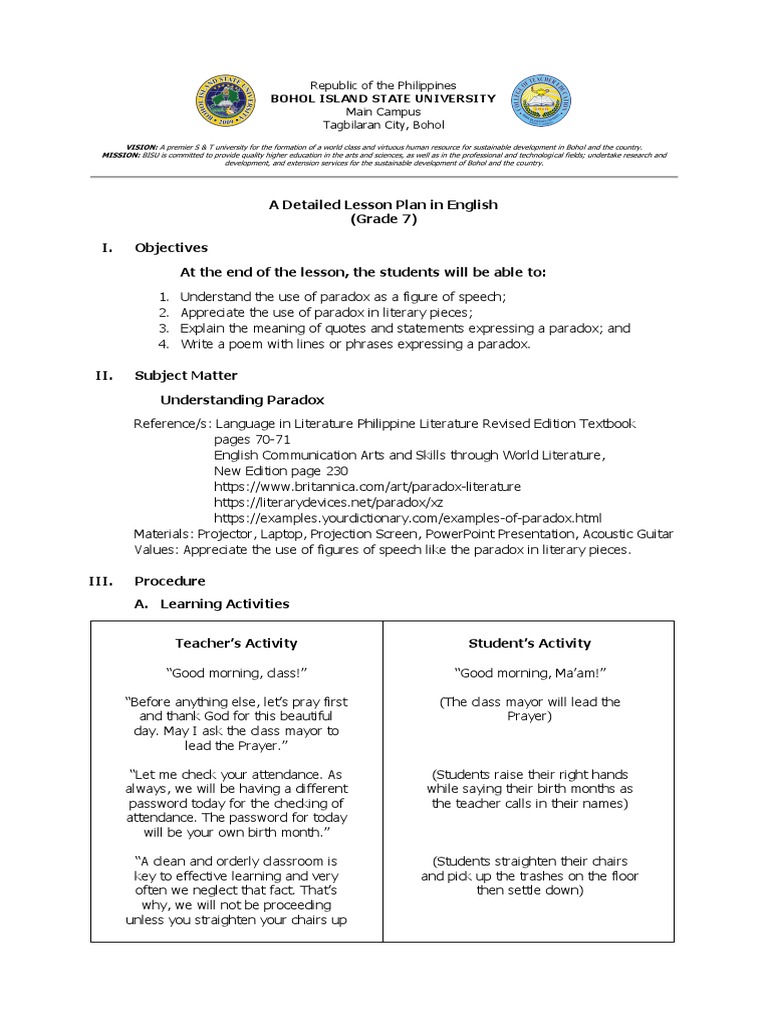 Subriodarmelyn Detailed Lesson Plan | PDF | Hamlet | Paradox