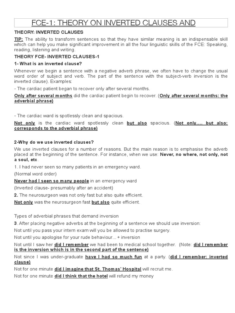 Inversions | PDF | Adverb | Sentence (Linguistics)