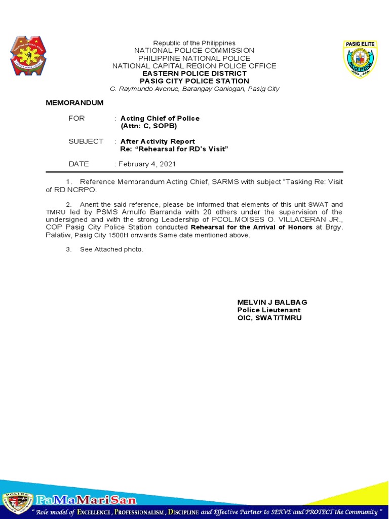 AAR SWAT and TMRU February 4,2021 Rehearsal For The Arrival of Honors | PDF