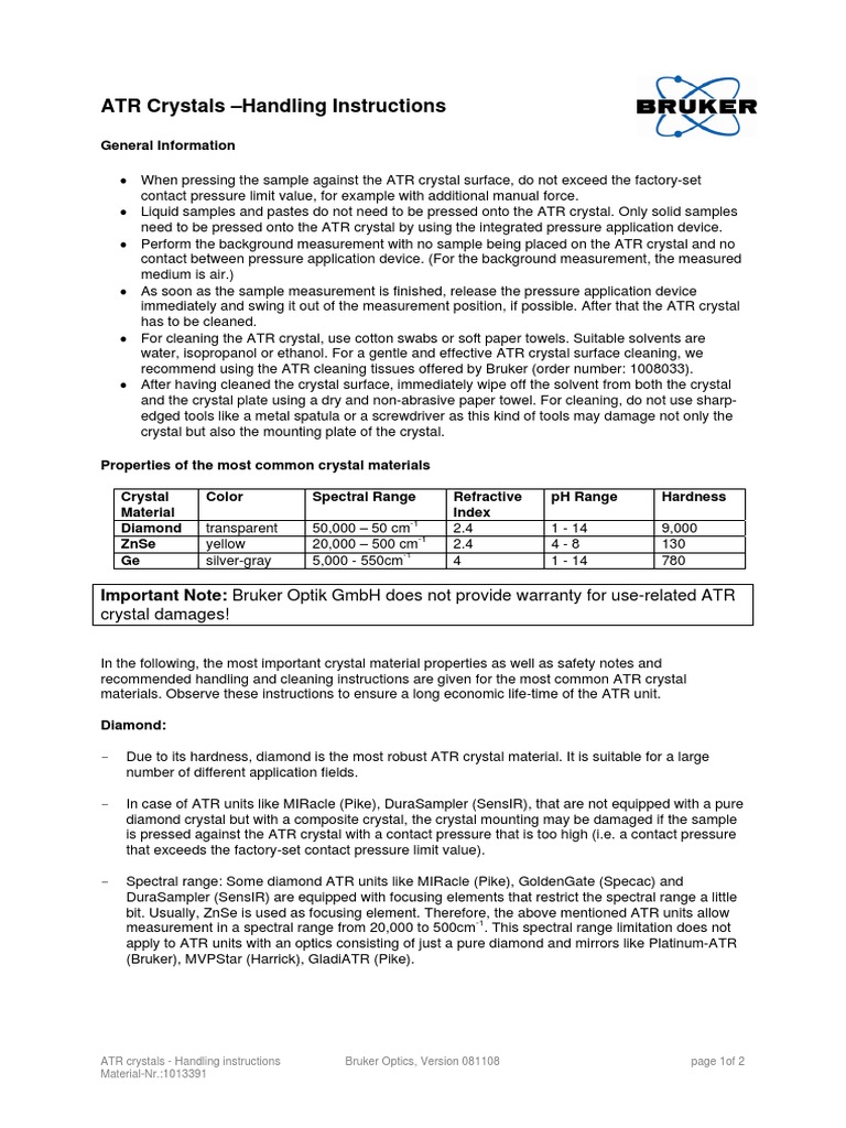 ATR Crystal Handling Guidelines | PDF | Diamond | Crystal