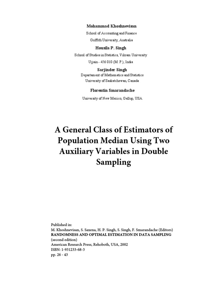 A General Class of Estimators of Population Median Using Two Auxiliary Variables in Double ...