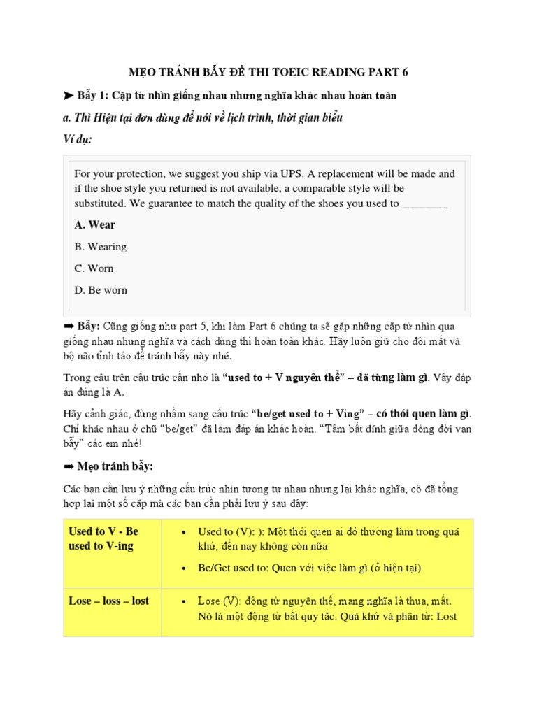 MẸO TRÁNH BẪY ĐỀ THI TOEIC READING PART 6 | PDF