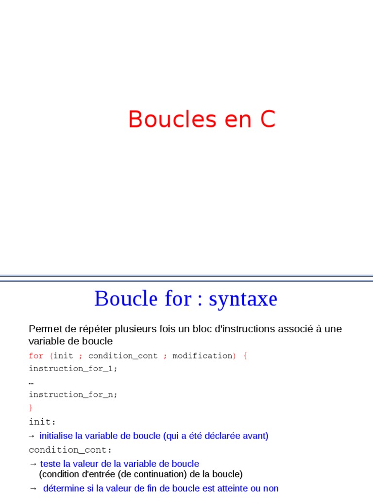 Boucles en C : Syntaxe et Exemples | PDF | Structure de contrôle ...