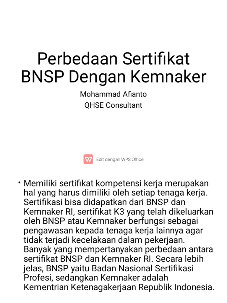 Perbedaan Sertifikat BNSP Dan Kemenakertrans | PDF | Pengelolaan ...