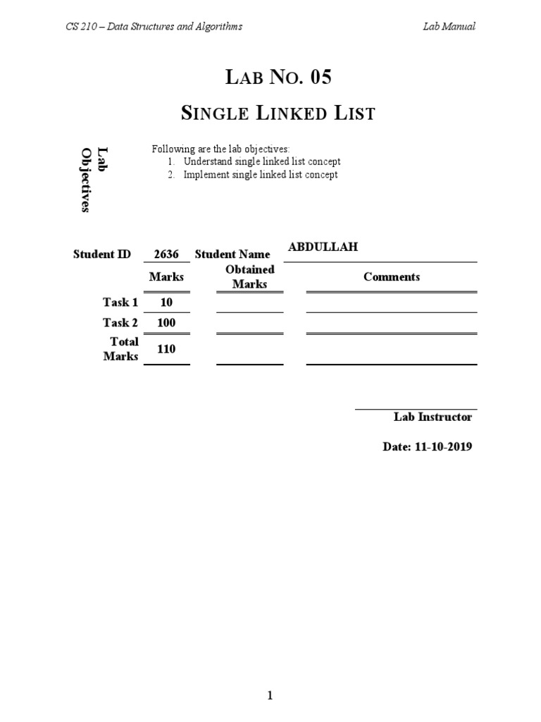 Cs210 Dsa Lab 05 Pdf Pointer Computer Programming Programming 