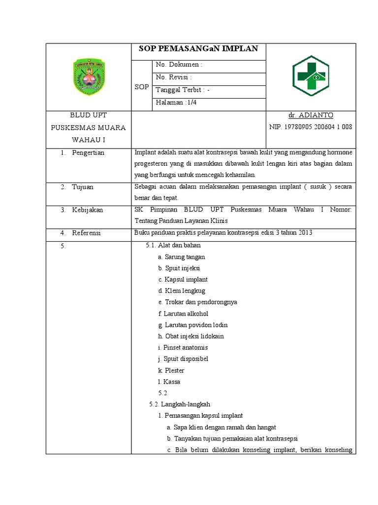 Sop Pemasangan Implan 2022 | PDF