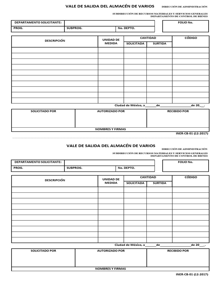 Vale Salida de Almacen | PDF