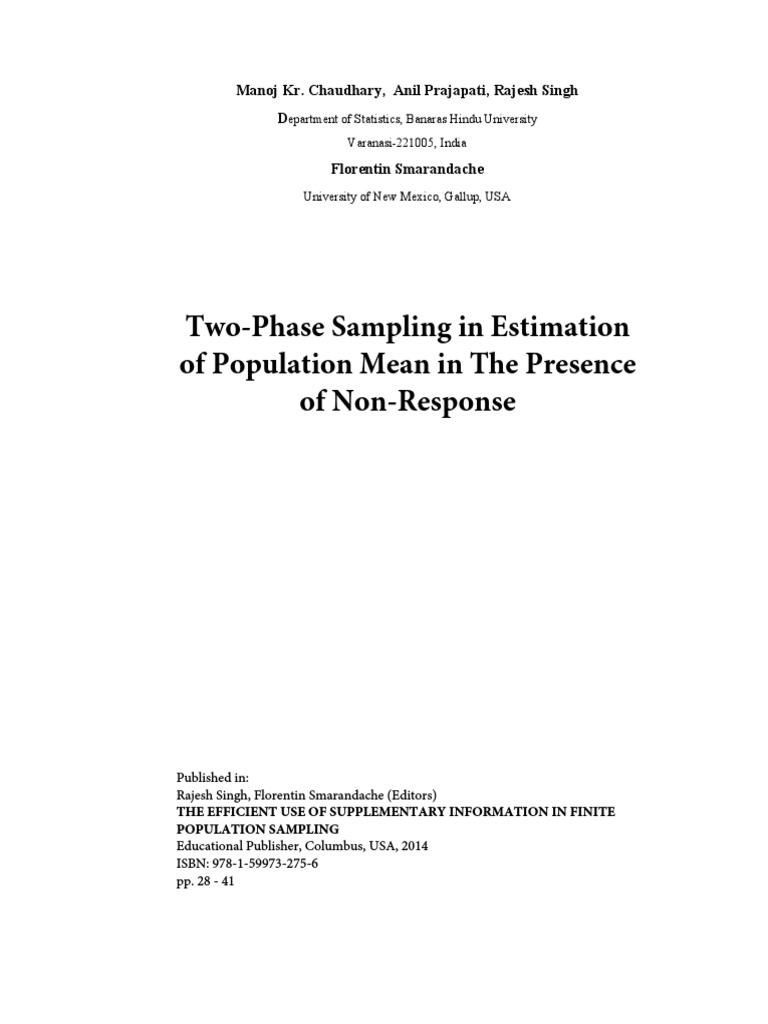 Two-Phase Sampling in Estimation of Population Mean in The Presence of Non-Response | PDF | Mean ...