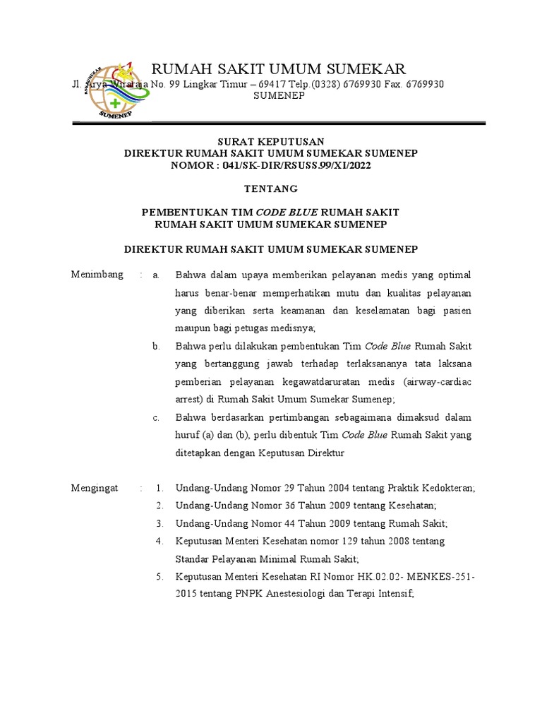 Pembentukan Tim Code Blue RSU Sumekar | PDF | Sains & Matematika