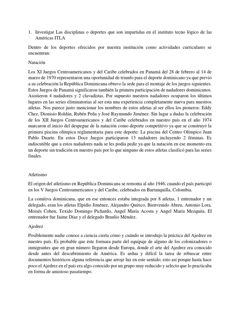 Investigar Las Disciplinas o Deportes Que Son Impartidas en El ...
