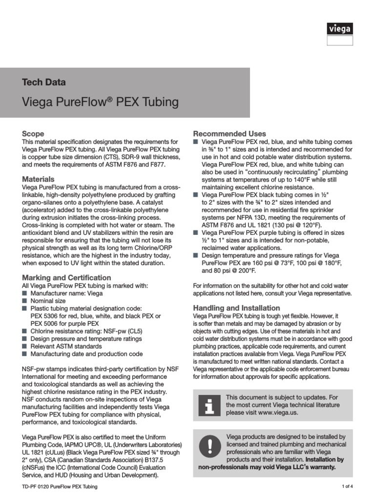 Ficha Tecnica Tuberias Viega Pureflow - TDPF - 0120 - Pureflow - Pex - Tubing | PDF | Pipe ...