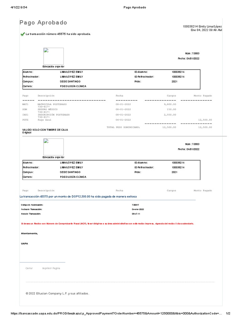 Pago Aprobado Enero Marzo Uapa | PDF