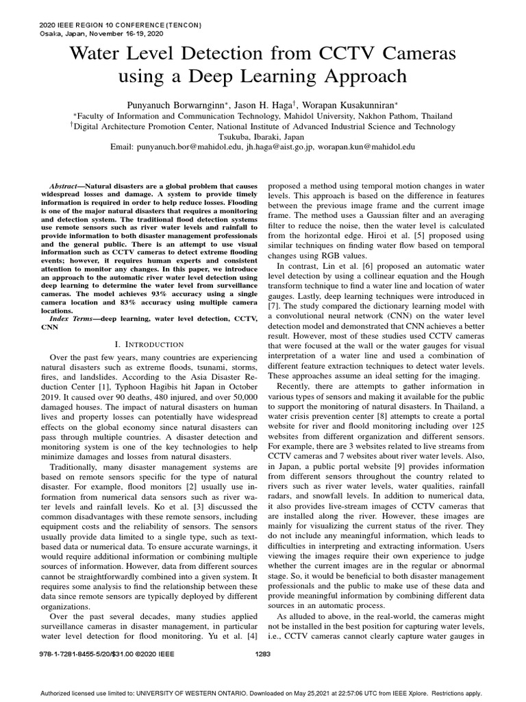 Water Level Detection From Cctv Cameras Using A Deep Learning Approach Download Free Pdf
