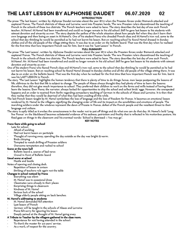 The Last Lesson by Alphonse Daudet 03.05.2021 02 | PDF