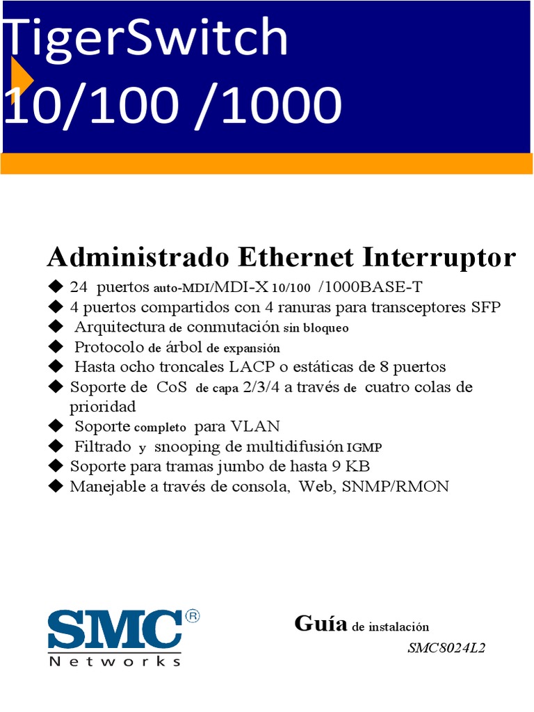 SMC8024L2 | PDF | Enchufes y tomas de corriente alterna | Conmutador de red