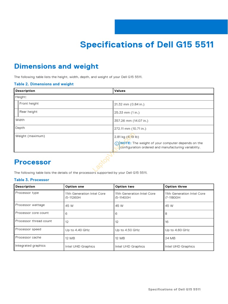 Specifications of Dell G15 5511: Dimensions and Weight | Download Free ...