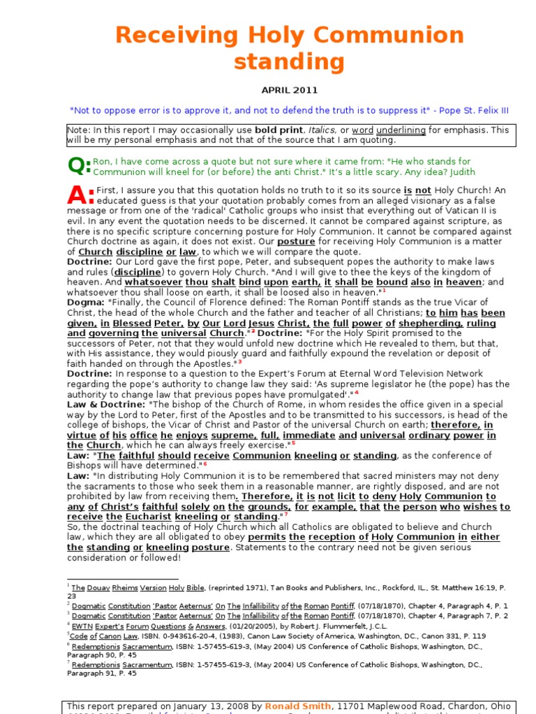 Standing or Kneeling To Receive Holy Communion | PDF | Eucharist | Mass (Liturgy)