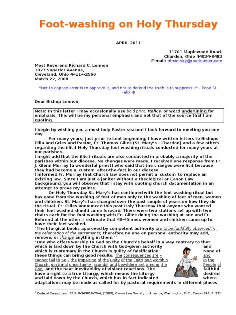 Washing The Feet of Women On Holy Thursday | PDF | Catholic Church ...