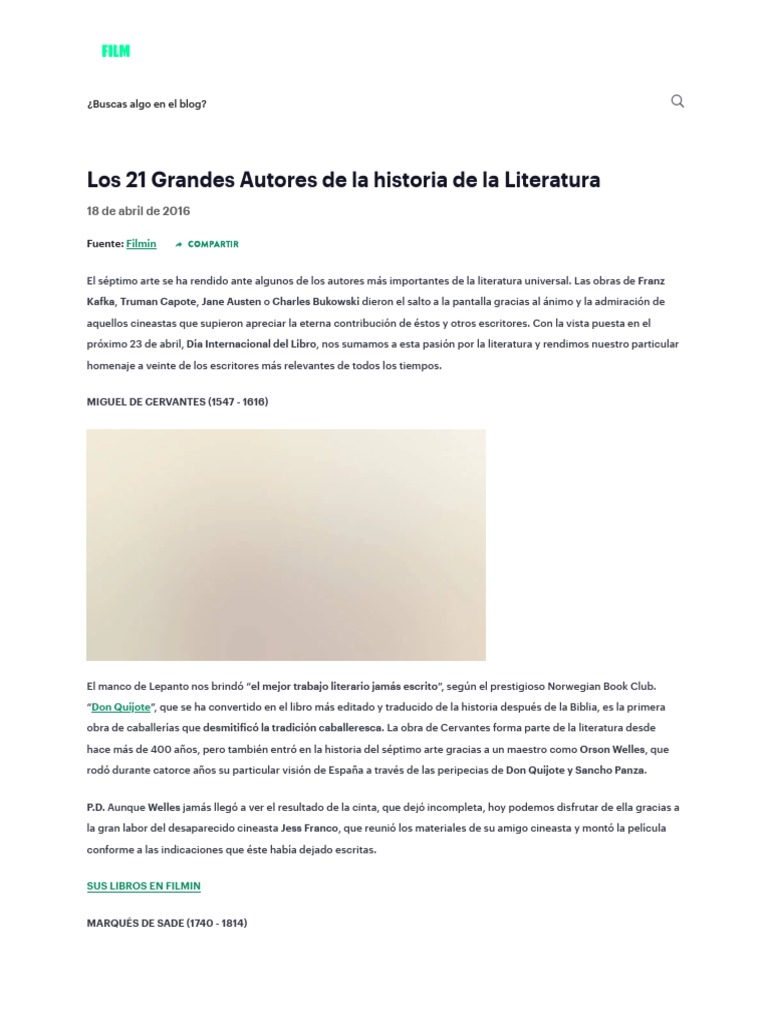 Los 21 Grandes Autores de La Historia de La Literatura en El Blog de ...